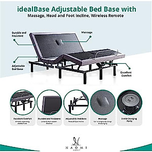 Naomi Home Pain Relieving IdealBase Adjustable Bed Frame Queen, Massaging Zero Gravity Adjustable Bed Base, Electric with 3 Speed Head & Foot Massage, Wireless Remote, 2 USB Ports, 800Lbs Capacity