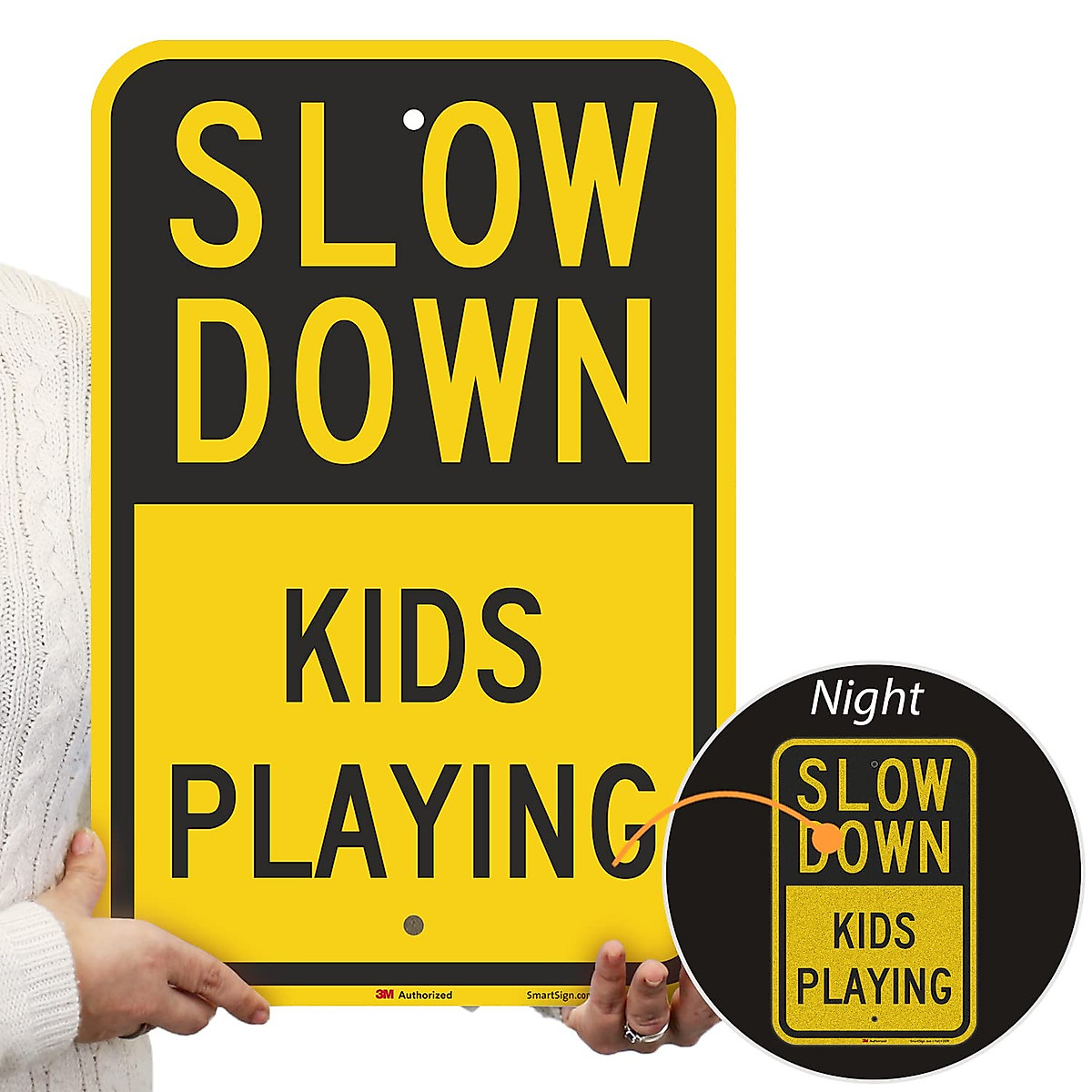 SmartSign "Slow Down - Kids Playing" Sign | 12" x 18" 3M Engineer Grade Reflective Aluminum