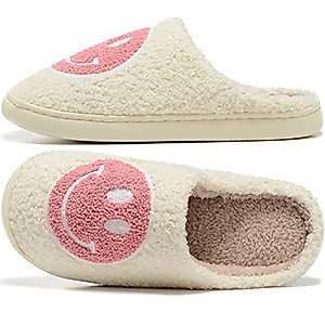 Retro Fuzzy Face Slippers for Women Men, Retro Soft Fluffy Warm Home Non-Slip Couple Style Casual Smiley Face Slippers Indoor Outdoor Anti-Skid Warm Cozy Foam Slide Fuzzy Slides with Soft Memory Foam Shoes
