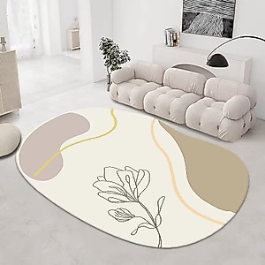 Floral Print Oval Area Rug Irregular Rainbow Color Modern Abstract Non-Slip Carpet Living Room Decorative Cashmere Carpets Suitable for Bedroom Lounge Area Washable 3X5ft