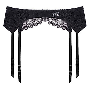 Garter Belt and Stockings - Women's Black Lace Metal Clips Suspender Belt With Thigh High Stockings
