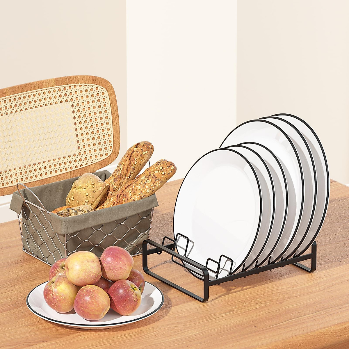 Hikinlichi 2 Pack Plate Holders Organizers 8 Slots Upright Cabinet Dish Drying Racks Metal Plate Dish Organizers Racks Stands for Countertop and Cupboard Black