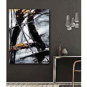 Yihui Arts Canvas Wall Art Decor Hand Painted Black and White Abstract Painting Large Art Pictures Modern Artwork for Living Room Bedroom Office Decor (24x36IN)