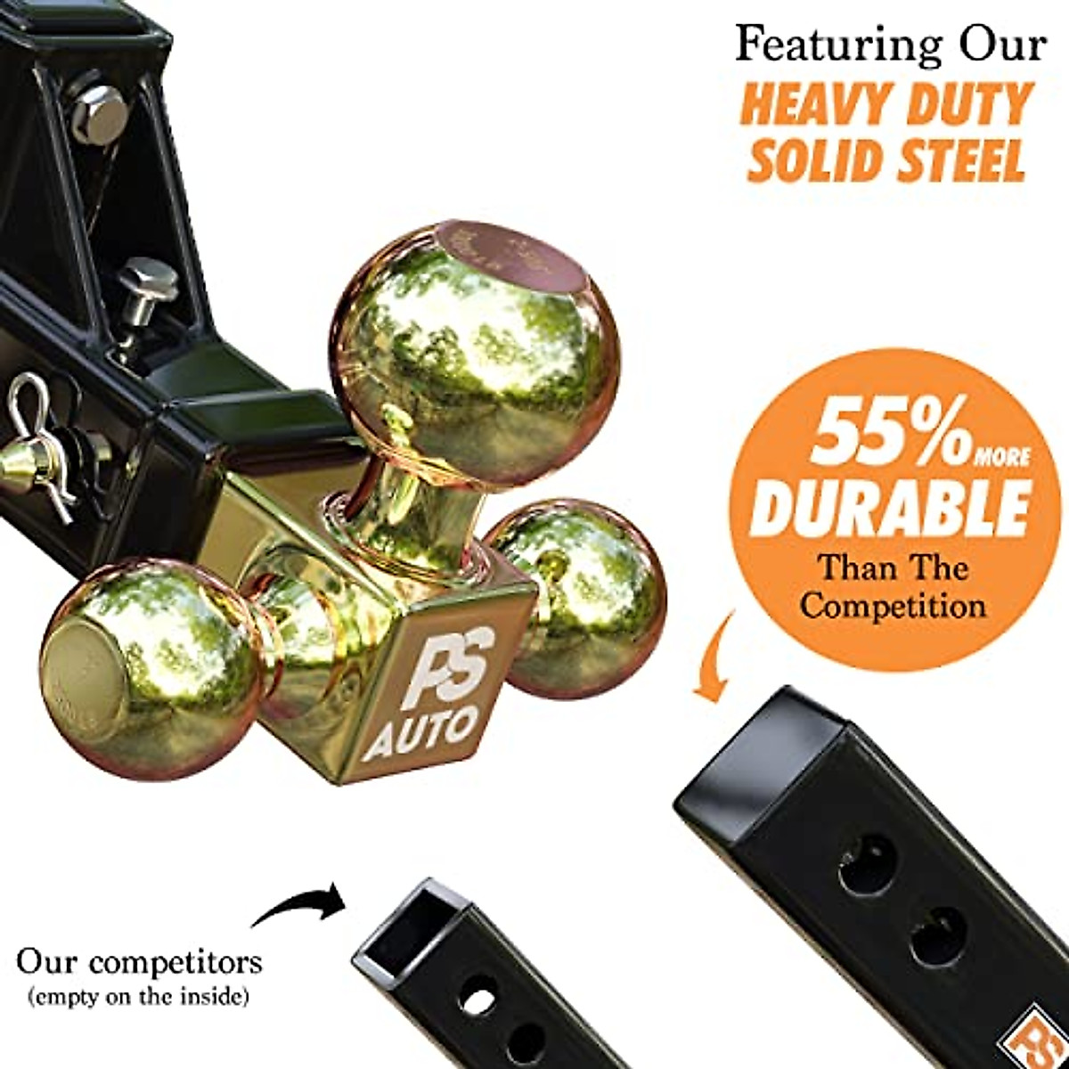 Tri-Ball Adjustable Trailer Hitch – Fits 2-inch Receiver, 5.70-inch Drop, Trailer Hitch, Tri-Ball Hitch, Adjustable, Ball Mount Hitch - 10,000 LBS, 1-7/8, 2 and 2-5/16 inch Balls, Solid Tube Hitch