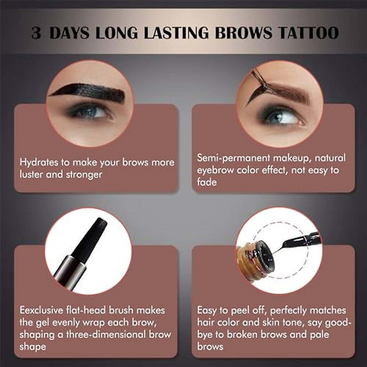 LSxia 2 Pcs Peel Off Tattoo Eyebrow Gel Set, Natural Color Eye-Brow Gel Long-Lasting Waterproof Eyebrow Tattoo, Easy Peel Off Eyebrow Brow Tattoo Makeup -Up To 3 Days (Brown)