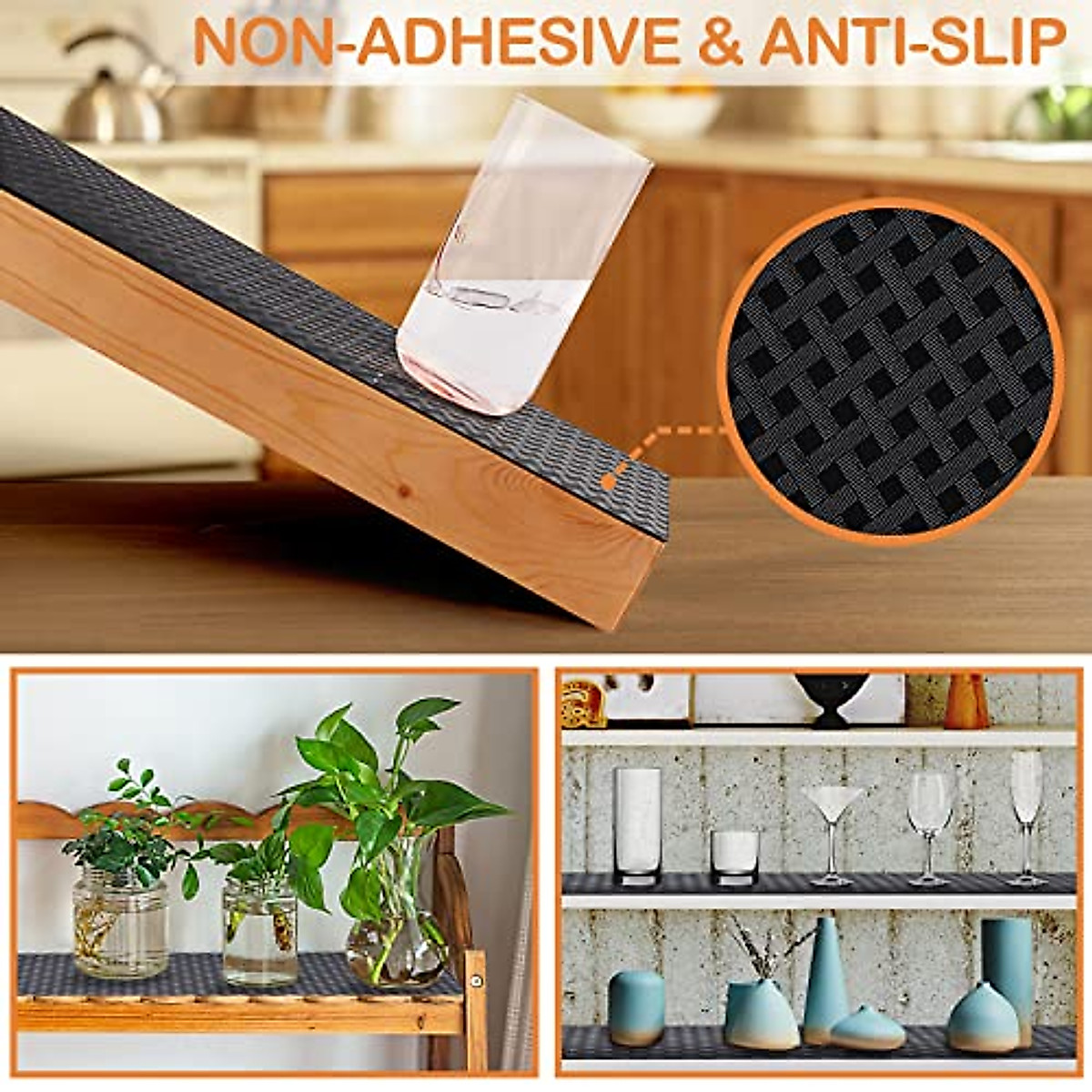 11.8 x 59 Inch Shelf Liners for Kitchen Cabinets, Drawer Liners for Kitchen, Refrigerator Liners Cabinet Protectors for Shelves, Waterproof Plastic Shelf Liner, Drawer Mat Cupboard Liner Black