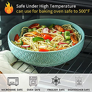 DUS Pasta Salad Soup Bowls set,8 Inches Ceramic Pasta Bowl with Embossment (Pala blue turquoise, pattern' style)
