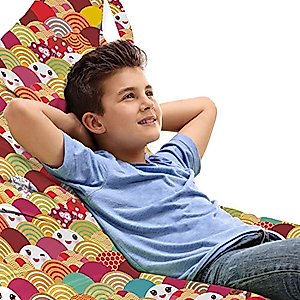 Lunarable Kawaii Lounger Chair Bag, Japanese Funny Anime Fashion Faces Happy Half Circles Art, High Capacity Storage with Handle Container, Lounger Size, Multicolor