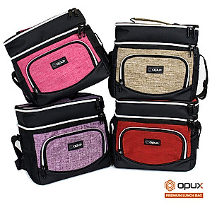 opux Insulated Dual Compartment Lunch Box Men Women | Leakproof Double Deck Lunch Bag Work Office | Soft Cooler Tote Strap Adult | Reusable Thermal Lunch Pail 12 Cans, Brown Tan Taupe Beige