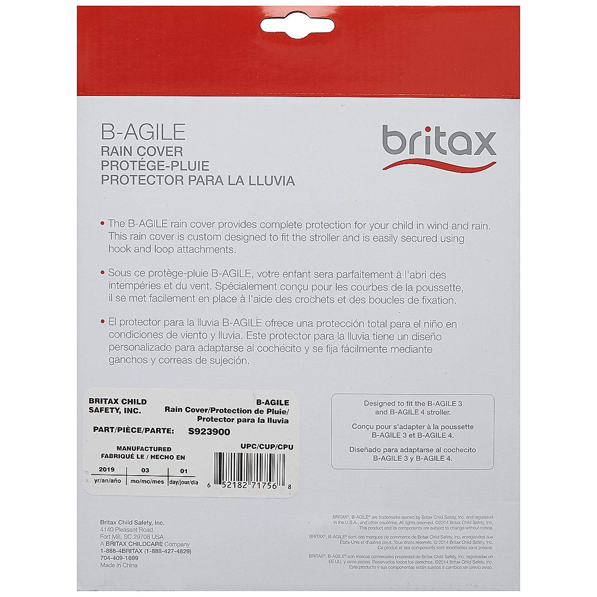 Britax Single B-Agile, B-Free, Pathway Strollers Wind and Rain Cover | Easy Install + Air Ventilation + Storage Pouch Included