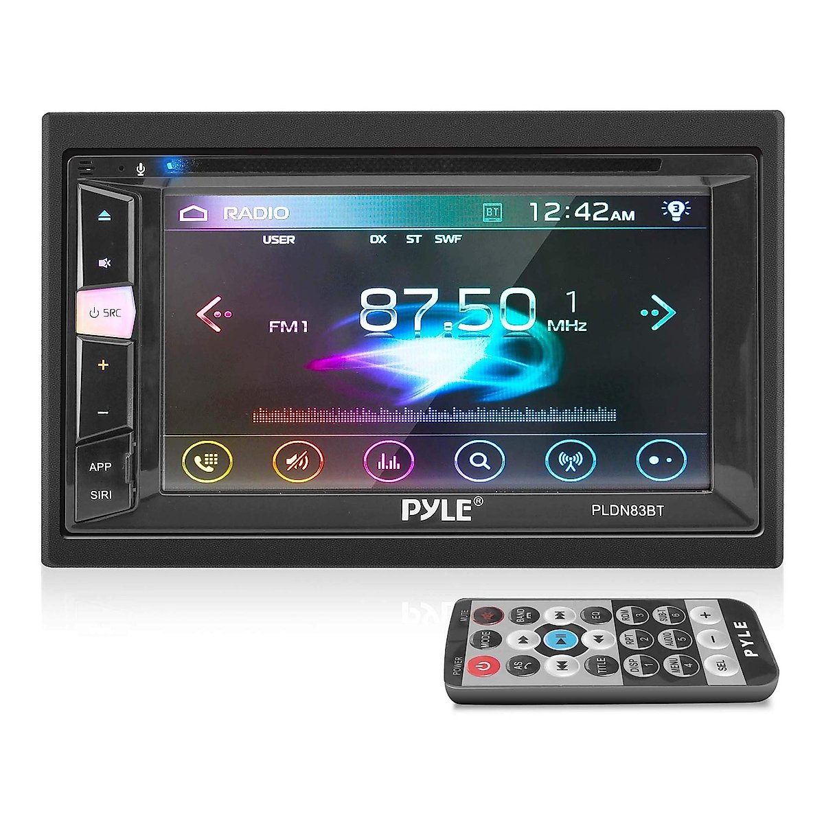 Pyle Double Din DVD Car Stereo Player Bluetooth in-Dash Car Stereo Touch Screen Receiver w/ USB/SD, MP3, CD Player, AM FM Radio, Steering Wheel Feature, Hands-Free Call, Camera/Speaker Input - Pyle