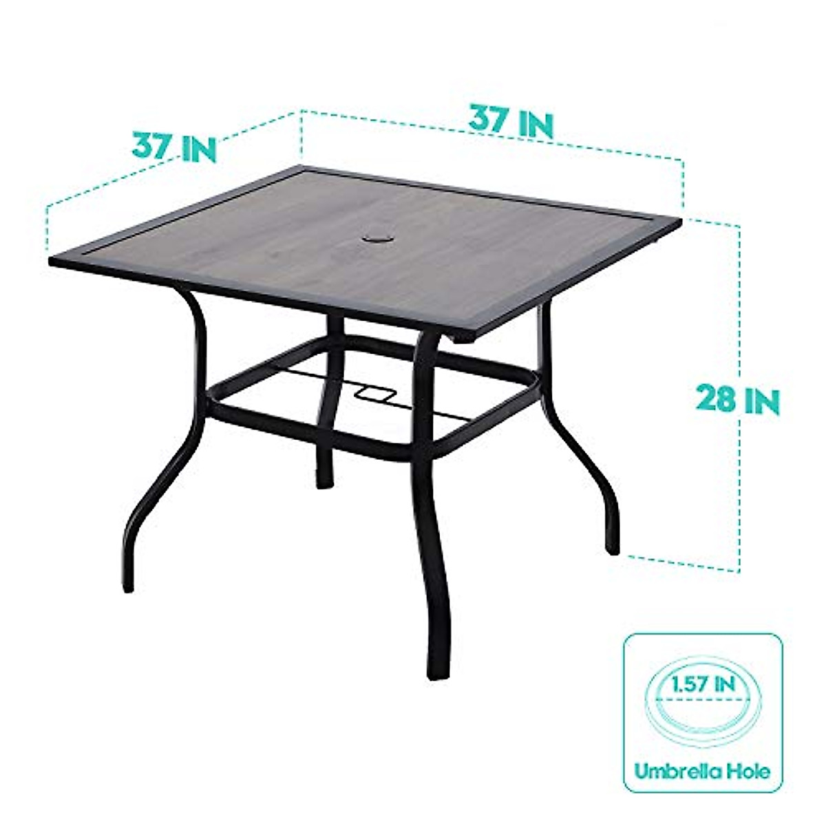 VICLLAX Square Patio Dining Table for 4, Outdoor Dining Table with Umbrella Hole, Outdoor Patio Table with Wood Grain Tabletop for Garden (Walnut)