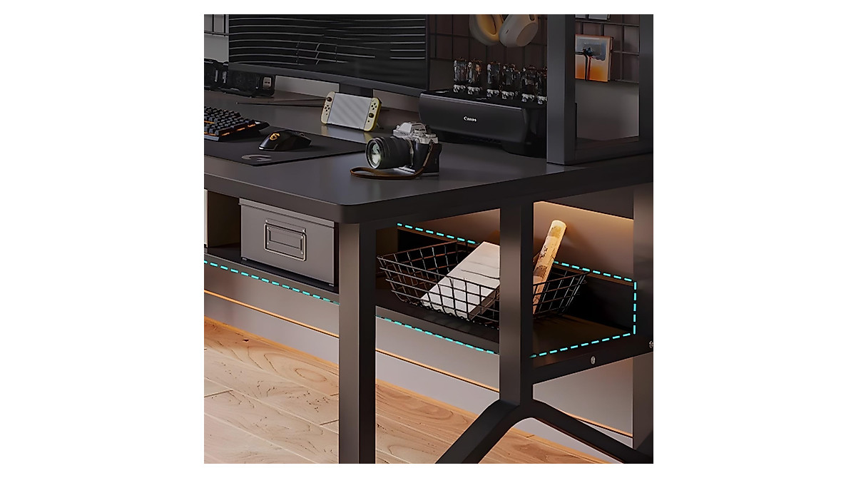 LITFAD Modern Wooden Office Desk with Bookshelf - Black 31.5x19.7x59.1"