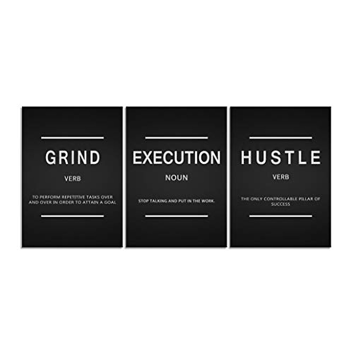 3 Pieces Grind Verb Hustle Verb Execution Noun Motivational Wall Art Canvas Print Office Decor Inspiring Framed Prints Inspirational Quotes for Wall Art Decoration Ready to Hang