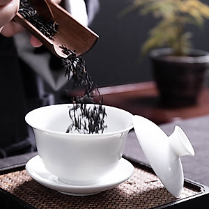 Liang baobao Traditional Gaiwan Tea Set with Lid and Saucer Classic Chinese Tea Cup Porcelain Teacups 200ml White