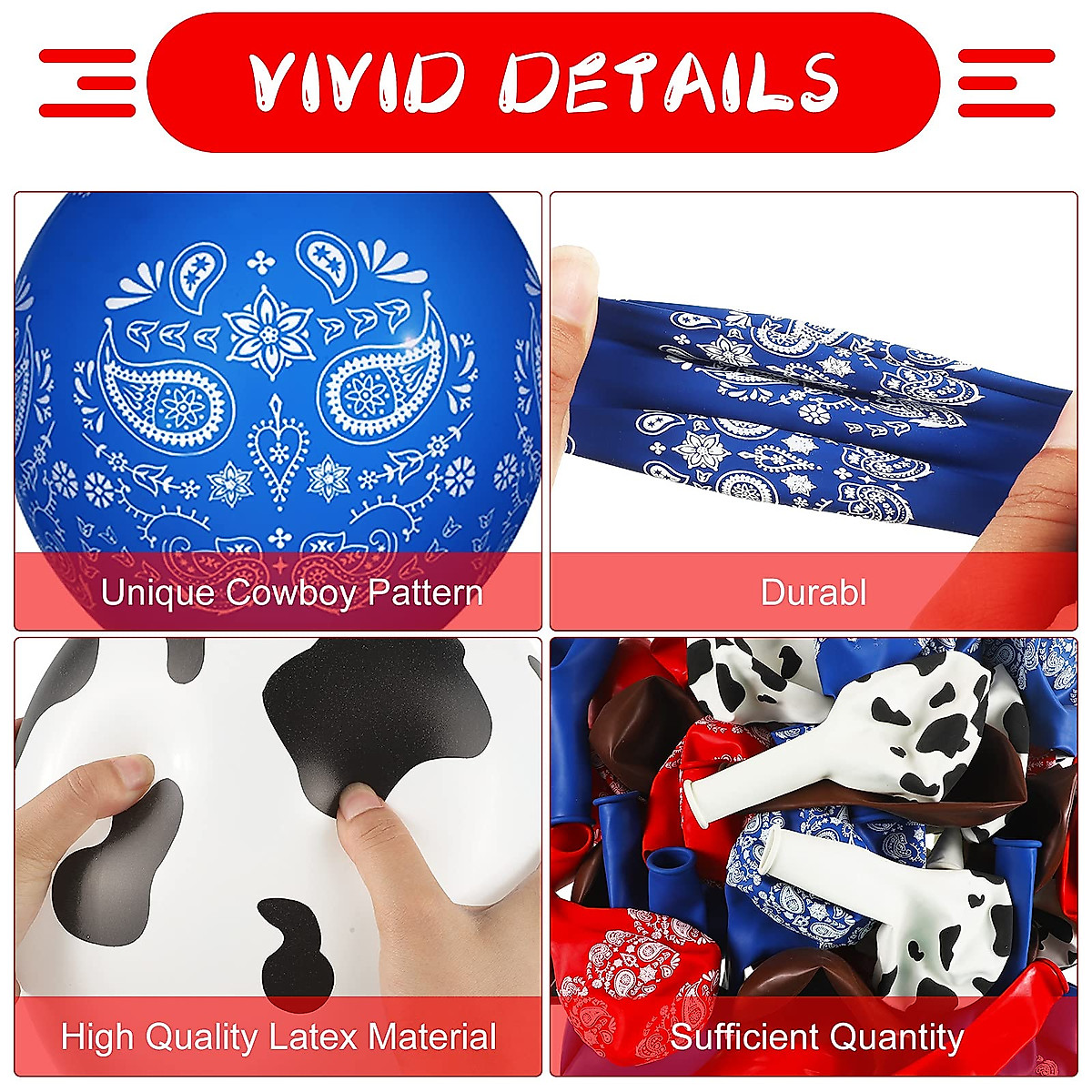 60 Pieces Western Cowboy Bandana Balloons Cowboy Balloons 12 Inch Cowboy Latex Balloons Blue Red for Baby Shower Cowboy Birthday Party Decorations Balloons Arch Garland
