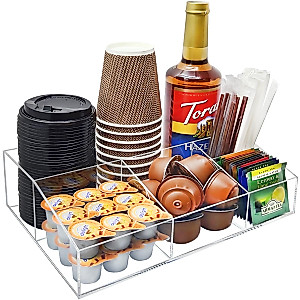 KAIDELI Acrylic Coffee Bar Station Organizer for Countertop, Office, Home Coffee K Cup Holder Holds Paper Cups, Condiments, Coffee Pods, Syrups, Creamer, Multi-Purpose Coffee Bar Accessories Organizer