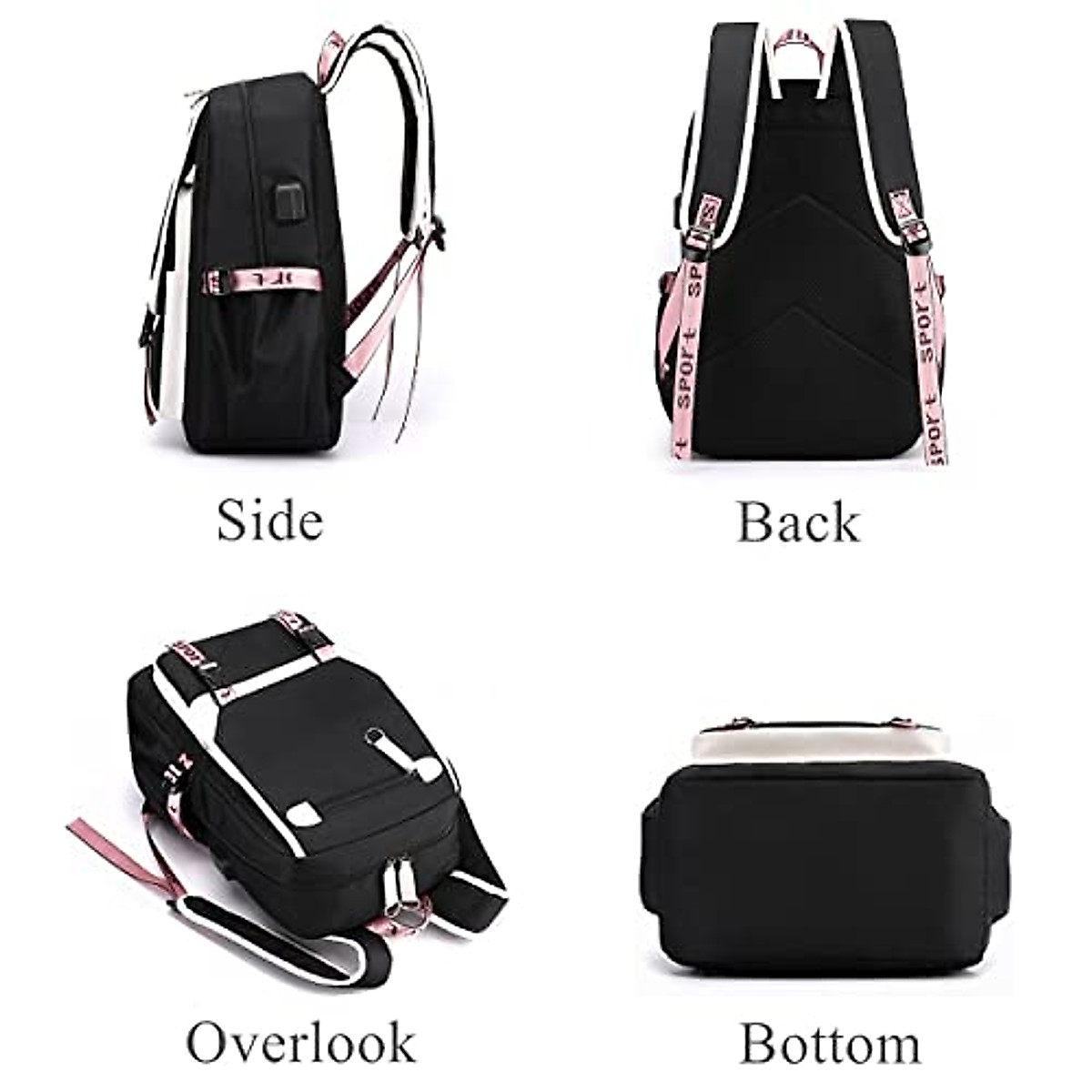 EKUIZAI Backpack for Girls School Students Travel Outdoor Backpack with USB Interface Secondary Colorful Schoolbag for Teen Girls