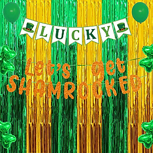 2025 Graduation Green Gold Party Decoration Foil Fringe Curtains, Green Gold Photo Booth Prop Streamer Backdrop for St. Patrick's Day Birthday Beach Party Decoration (3 Pack)