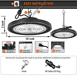 200W-4Pack UFO LED High Bay Light,22000lm 6000K Daylight 2000W Equivalent with US Plug Cable LED Garage Lights Commercial Warehouse Area Light Workshop Garage Factory Lowbay Area Lighting