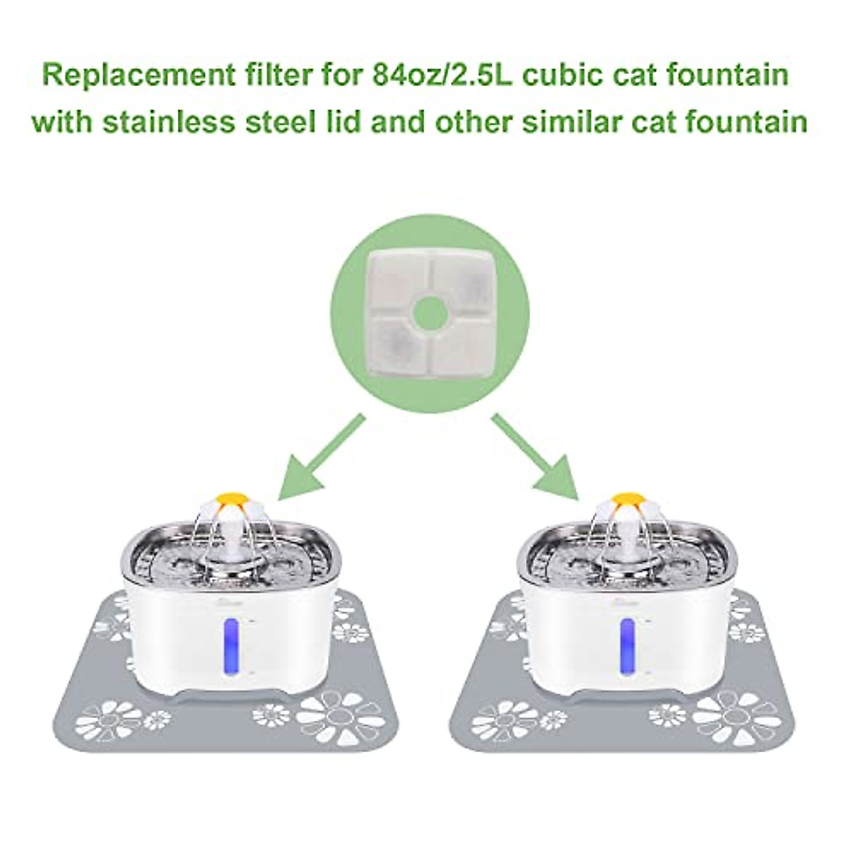 Wonder Creature Cat Fountain Filter for Cubic Cat Water Fountain, 4 Carbon Filters 2 Foam Filters Pack, Elliptical Cat Fountain Filter