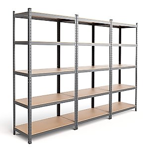 ERGOMASTER Storage Shelves Metal Garage Shelving Unit 5-Shelf Adjustable Heavy Duty Boltless Organizer Rack for Home Warehouse Pantry Office 108" W x 18" D x 72" H Grey,3Pack