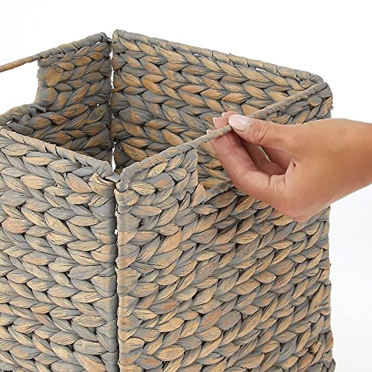 mDesign Natural Woven Hyacinth Cube Storage Bin Basket Organizer with Handles for Kitchen Pantry, Cabinet, Cupboard, Shelf/Cubby Organization, Hold Food, Drinks, Snacks, Appliances, 4 Pack, Gray Wash