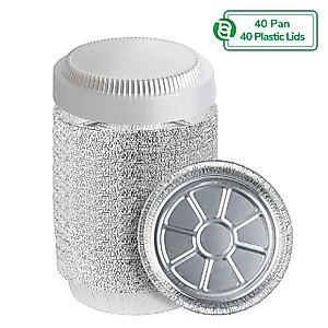 PARTY BARGAINS 9-Inch Round Heavy Duty Disposable Aluminum Pans - 40 Pack (Set with Plastic Lids) - For Baking, Roasting, BBQ, Perfect for Kitchen, Takeout Food, Catering, Picnic, Camping (Max 240°C)