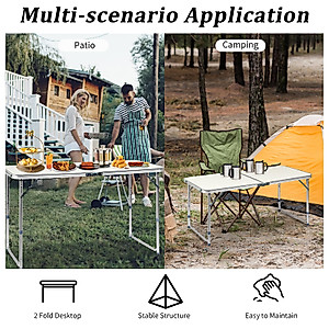 Outvita 4ft Portable Folding Camping Table, Outdoor Waterproof Adjustable Height Table, Aluminum Lightweight Suitcase Foldable Table for Picnic BBQ Beach Dining