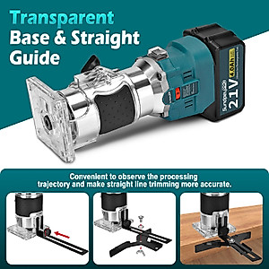 SundpeyPRO Cordless Brushless Router Tool - 21V Compact Wood Router with 2 Pack 4.0Ah Batteries - Handheld Plunge Router Trim Router for Woodworking - 6 Variable Speed & Fixed Base & Edge Guide