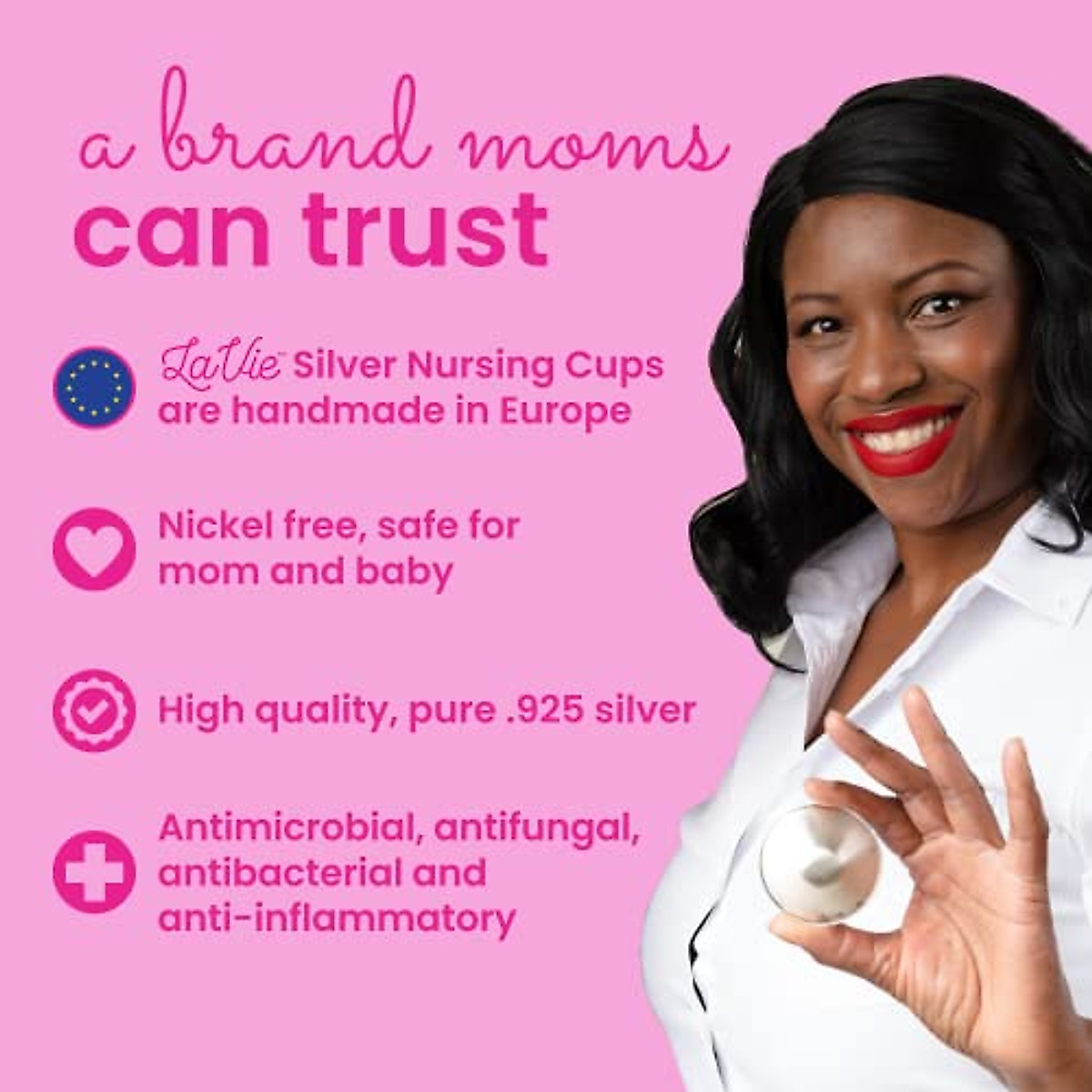 LaVie Silver Nursing Cups, Soothing Protection for Nursing Nipples, Calming Relief for Breastfeeding Moms, Silver Nipple Covers All Natural (Size 1)