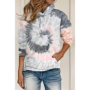 HVEPUO Kangaroo Pocket Hoodie Cute Sweatshirts For Teen Girls Light Grey Hoodie Tie Dye Sweater Plus Size Hoodies Womens Fashion Tops Gray M