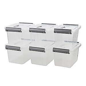 Jekiyo 3.5 Quart Small Storage Box with Handle, 6 Pack Clear Stackable Storage Bin