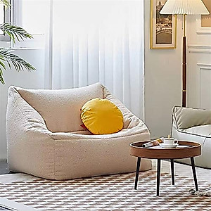 Bean Bag Chair Top Faux Cashmere Fleece Bean Bag Cover No Filler Adult Beanbag Chair Pouf Ottoman Sac Nest Floor Seat Sofa Couch Living Room Furniture (Color : Beige, Size : Empty Cover)