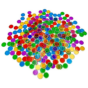 JUNWRROW 300 Pieces 5 Color Magnetic Transparent Bingo Counting Chips with Metal Edge