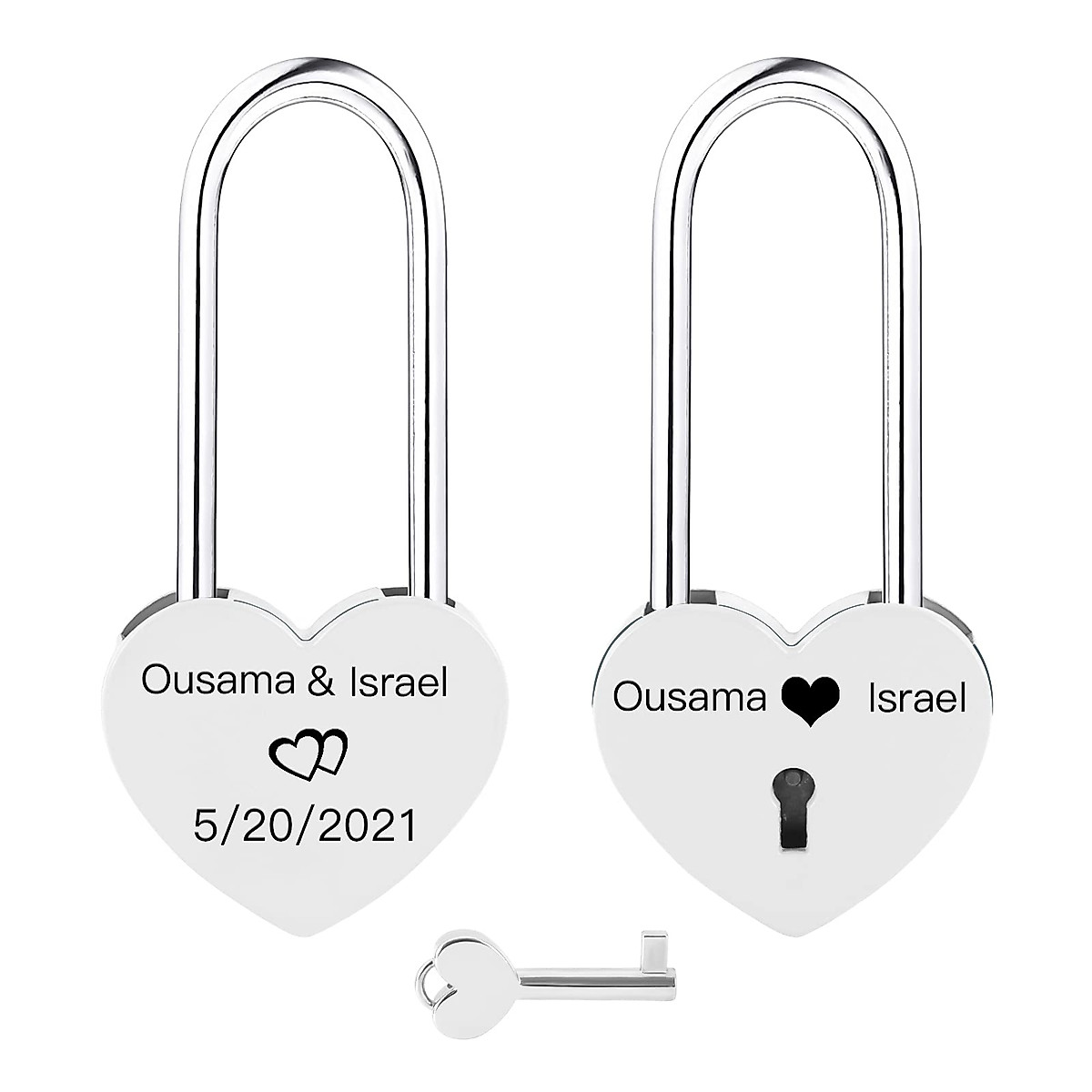 NGTSFLY Personalized Love Heart Lock Engraving Name/Text for Couples Men Women Boyfriend Girlfriend Lover Memorial Anniversary Valentine Gift,with Key Metal Heart Shaped Padlock Silver3