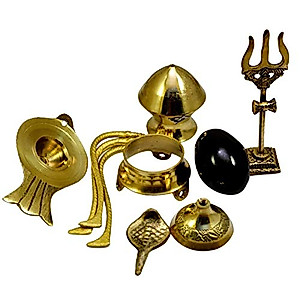 Creativegifts Shaligram Shiva Ling Lingam Shivling Statue Hindu Puja Brass Stand with Thali