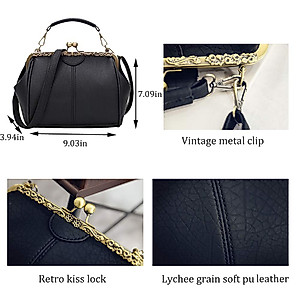 Tipiho Women Wedding Vintage Pu Handbag - Kiss Lock Antique Minimalist Purse(Blue)