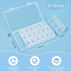 COSICS 21-Grid Rhinestone Case Organizer, 2 Pack Empty Plastic Nail Tips Storage Box with Compartment, Beads Organizer for Jewelry Accessories, False Nails, Gem Stones, Tackles