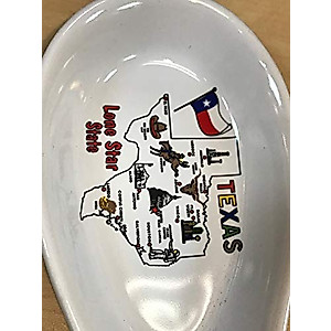 Texas Souvenir Collectible Ceramic Spoon Rest 1Item Only - Texas Map with Flag, Texas Map with Yellow Rose