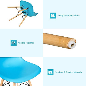 HAPPYGRILL DSW Chairs Set of 4, Pre Assembled Dining Chairs with Wood Legs Plastic Seat, Armless Kitchen Chairs Shell Lounge for Dining Living Room