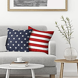 Gohdiwh 4th of July Throw Pillow Cover, 20x20 Inch Set of 2 Red Stripes Blue Stars Patriotic Decorative Outdoor Cushion Cover Memorial Independence Day Pillow Cases Linen Farmhouse for Sofa Couch Bed