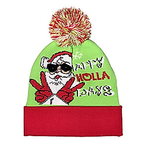 Windy City Novelties LED Light-up Knitted Ugly Sweater Holiday Xmas Christmas Beanies - 3 Flashing Modes (Happy Holla Days)