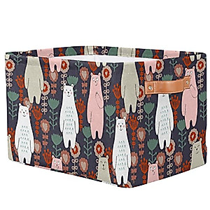 Buvan Fabric Storage Bins Cute Polar Bear Small Shelf Basket With Handles Decorative Cubes Box Organizer Containers for Shelves Home Office Decor