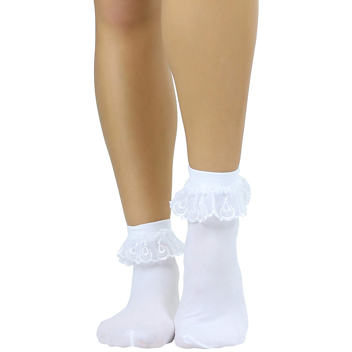 ToBeInStyle Women's Lace Ruffle Anklet Socks - White - One Size