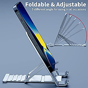 TITACUTE Cell Phone Stand for iPhone 14 Pro Max 13 12 11 XR Samsung A53 S22 S21 S20 Galaxy Z Flip 4 Pixel Aluminum Adjustable Cradle Holder Tablet Kickstand iPad Mini Air Desk Home Office, Silver