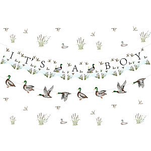 Mallard Duck Baby Shower Banner Decorations, It’s A Boy Duck Theme Rustic Garland Bunting Set Pregnancy Celebration Gender Reveal Party Supplies for Boy