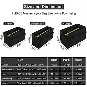 OMYSTYLE Black Organizer Insert, Felt Tote Bag Organizer Insert with 5 Sizes, Handbag Dividers for Inside Purse, Compatible with Longchamp, Neverful, Speedy and More