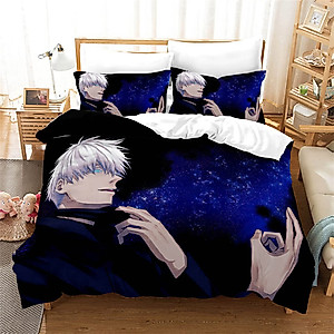 DAIRUINI Anime Jujutsu Kaisen Bedding Set Japan Anima Gojo Satoru Itadori Yuji Bed Line for Kids Teen Duvet Cover Home Textile Bed Cover Set Pillowcase,DA-246,Queen:90"x90"/229 * 229cm