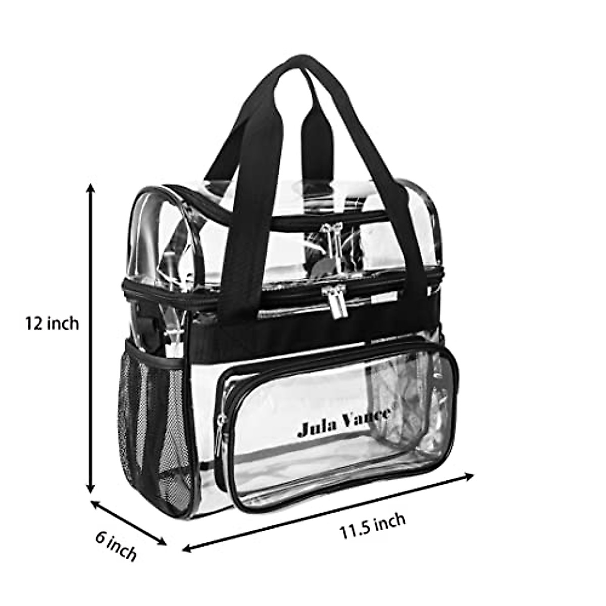 Stadium Approved Double Decker Crossbody Clear Work bag Transparent PVC Lunch Tote Bag Clear Makeup Travel Kit Organizer Bag On Go Clear Lunch Shoulder Bag for Sport Event Concert Correctional Officer